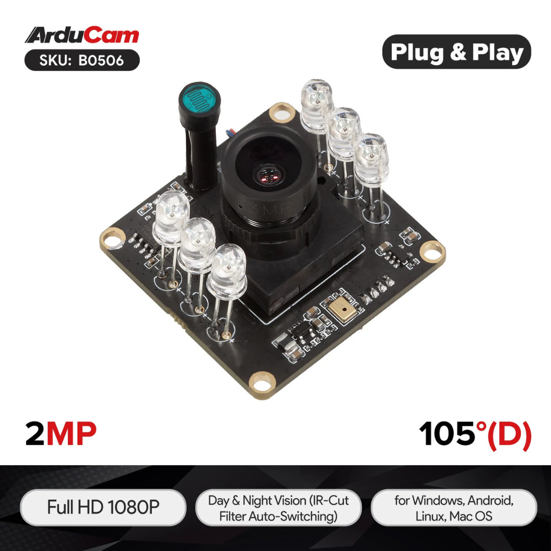 Arducam 1080P Day/Night Vision USB Camera, 2MP Infrared Webcam with ...