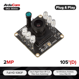 Arducam 1080P Day/Night Vision USB Camera, 2MP Infrared Webcam with ...